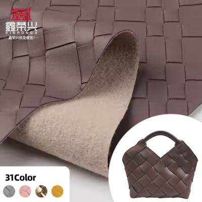 China PVC Big Woven Pattern Artificial Synthetic Leather 1.1mm 140cm for Bag Sofa Chair Belt Faux Leather Fabric for sale