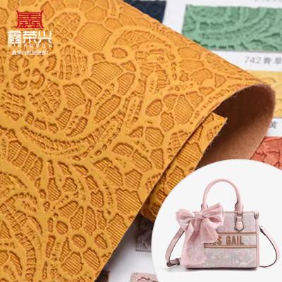 China PVC Rose Flower Pattern Embossed Synthetic Leather 1.0mm 140cm Width for Bag Shoe Decoration for sale