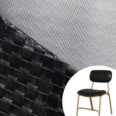 China PVC Woven Pattern Embossed Synthetic Leather 0.6mm 140cm for Shoes Bags Furniture Sofas for sale