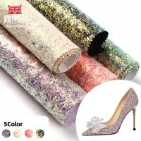 China PU Sparkly Glitter Synthetic Leather Fabric Waterproof 0.5mm 140cm Wide for Shoes Bags Crafts for sale