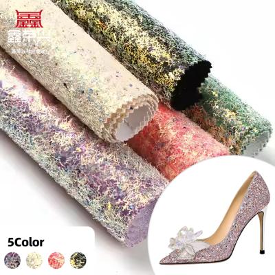 China PU Sparkly Glitter Synthetic Leather Fabric Waterproof 0.5mm 140cm Wide for Shoes Bags Crafts for sale