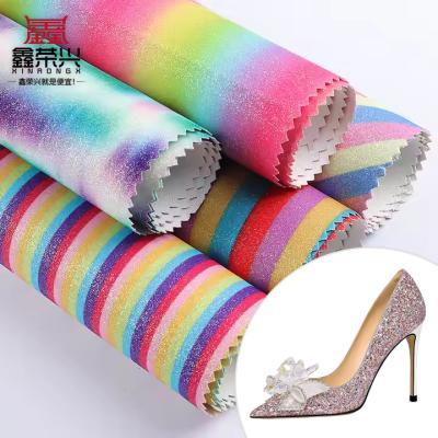China PU Glitter Faux Leather Fabric 0.5mm Thick 140cm Wide Waterproof Stretch Upholstery for Car Seat Shoes Bags for sale