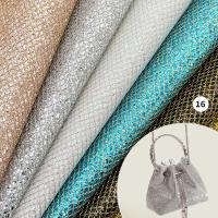 China Mesh-Type Coarse Glitter PVC Synthetic Leather 0.7mm 140cm Stretch Faux Leather for Shoes Bags for sale