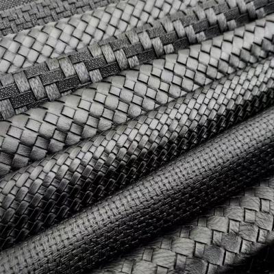 China Looped Fabric PVC Synthetic Leather 0.6mm 140cm Woven Pattern Embossed Faux Leather for Shoes Bags Furniture for sale