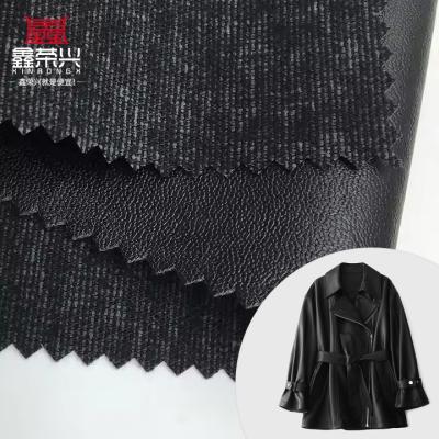 China 128 Elastic Embossed Sheepskin Grain PU Faux Leather Fabric 0.6mm 140cm for Clothing Bags for sale