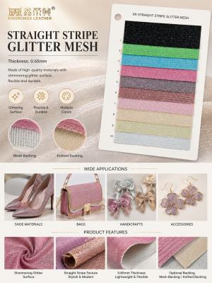 China Straight Stripe Glitter Mesh Leather 1.4mm PVC Synthetic Fabric for Bags and Shoes for sale