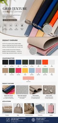 China Grid Texture Synthetic Leather 1.4mm Thick PVC PU for Bags Furniture Automotive Upholstery for sale