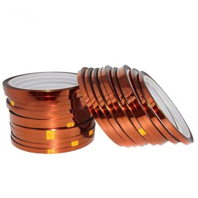 China 19N/25mm Tensile Strength Kapton Polyimide Tape 0.05mm Silicone Adhesive Amber Color for sale