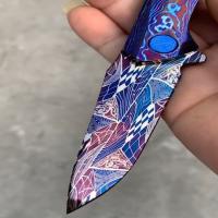 China Custom Fixed Blade Camping Knife High Precision Damascus Texture for sale