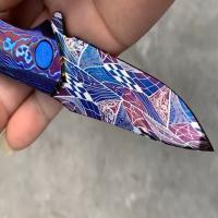 China Custom Fixed Blade Camping Knife High Precision Damascus Texture for sale