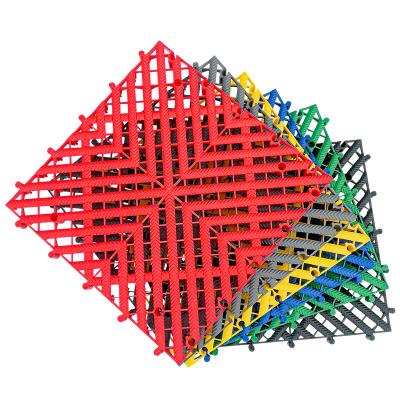 China PP Grid Floor Grille 40x40x4cm Heavy Duty Plastic Car Garage Floor Tiles 620g for sale