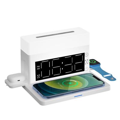 China 5 In 1 Digital Desk Lamp Night Light Alarm Clock Wireless Charge Wireless Phone Charge for sale