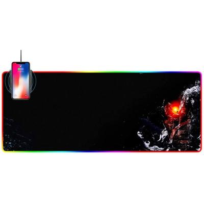 China LED PU 15W Wireless Charging Keyboard Mat Soft  Extended Mousepad for sale
