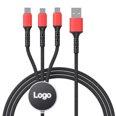China Fast Chargre OD 3mm Fabric Braided USB Cable 3 In 1 Promotional Gifts for sale