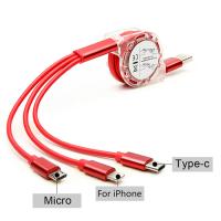 China Scalable Flat 3 In 1 1.2m Retractable Charging Cable Micro USB To USB for sale