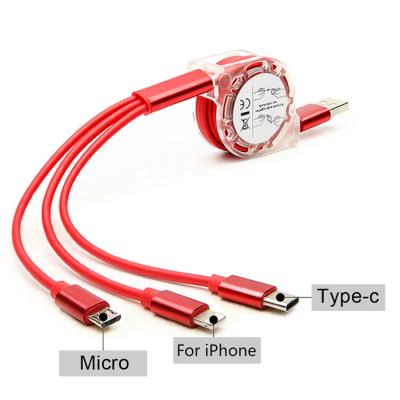 China Scalable Flat 3 In 1 1.2m Retractable Charging Cable Micro USB To USB for sale