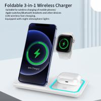 China 3 In 1 15W Folding Wireless Charger Double Coil Atmosphere Lamp for sale