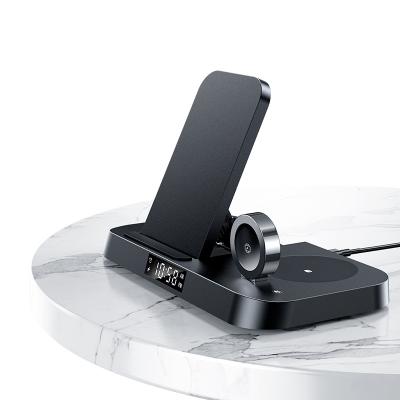 China 15W Qi Collapsible Wireless Charger Station 275g Alarm Clock Charging Dock for sale