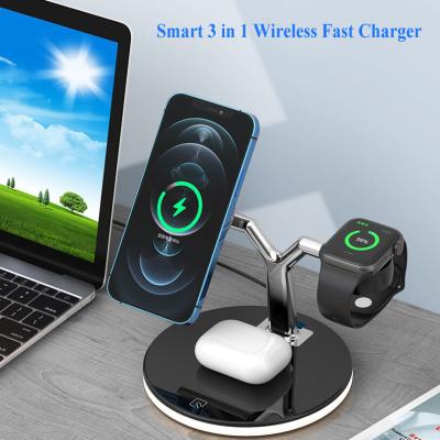 China 3 In 1 15w Magnetic Wireless Car Charger Quick Charge For Iphone 12 for sale
