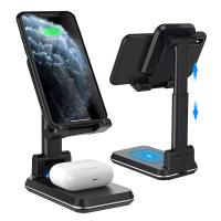 China Portable And Adjustable Dual 10W Wireless Charger Desk Phone Holder for sale