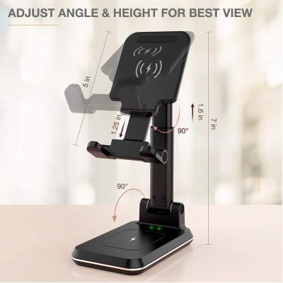 China Desktop Phone Holder Bracket 10W Fast Wireless Charger Adjustable Foldable Holder for sale