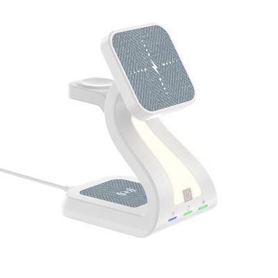 China Phone Watch 3 In 1 Wireless Charger 20W / 15W Fast Magnetic With Dimmable LED Light for sale