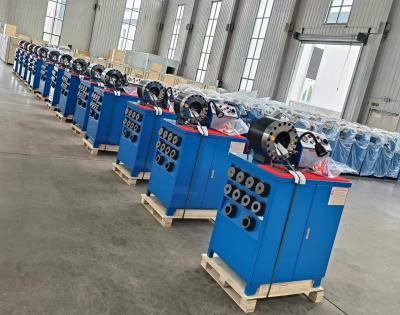 China 600T 31.5Mpa Rubber Hose Crimping Machine Higher Model Blue Color 3kw Motor Button Control Systerm 220v/240v/380v/415v Voltage With 6-51mm Crimping Range And 10 Interchangeable Dies for sale