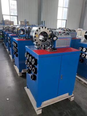 China 2 Inch 600T 31.5Mpa Rubber Hose Crimping Machine Higher Model Blue Color 3kw/4kw Motor Button Control Systerm 220v/240v/380v/415v Voltage With 6-51mm Crimping Range And 10 Interchangeable Dies for sale