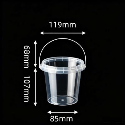 China 1000ml Clear Handled Plastic Fruit Cup Flat Bottom For Fruit Tea And Dessert Drinks for sale