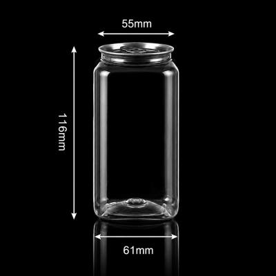 China Lightweight 55mm 350ml Square Beverage PET Bottle With 202# Small Opening Easy Open Lid for sale