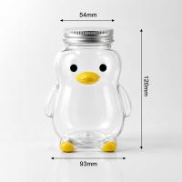 China OEM 54mm 350ml Penguin Shaped Screw Cap PET Bottle For Kids And Novelty Drinks for sale