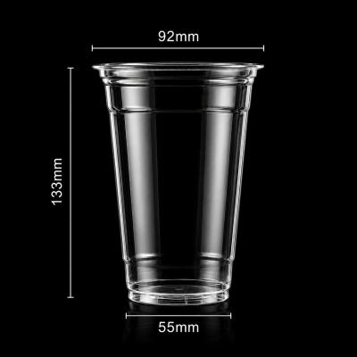 China Crack Resistant 92mm Clear PET Plastic Cups 16oz 500ml For Branded Takeaway Drinks for sale