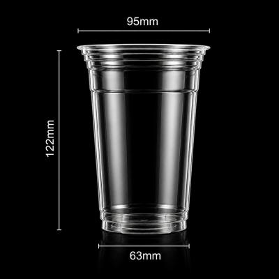 China Custom Printed 95mm Clear PET Plastic Cups 16oz 520ml For Cold Beverage Packaging for sale
