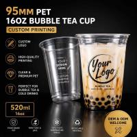 China Custom Logo PET Bubble Tea Disposable Cups 95mm 16oz Plastic Cup For Milk Tea for sale