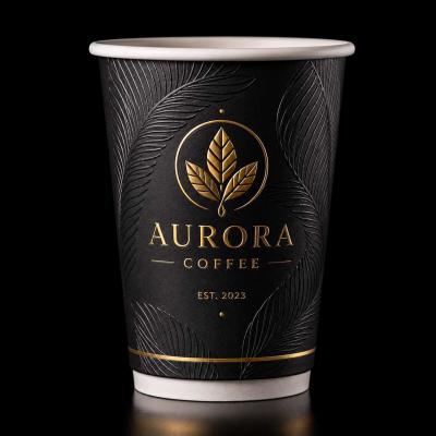 China Textured Pattern Custom Coffee Cups Takeaway Embossed Gold Foil Paper Cups With Metallic Logo for sale