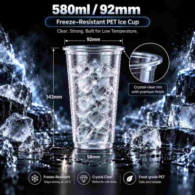 China 580ml Freeze-Resistant PET Ice Cup with 92mm Top Diameter for Tall High-Ice Drinks for sale