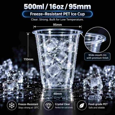 China 95mm Top Diameter 500ml Freeze-Resistant PET Ice Cup for Cold Drink Service for sale