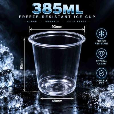 China 93mm Top Diameter 385ml Capacity Freeze-Resistant PET Ice Cup for Compact Cold Drinks for sale