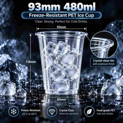 China 93mm Top Diameter 480ml Capacity Freeze-Resistant PET Ice Cup for Cold Drinks for sale