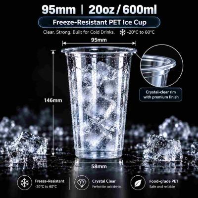 China 95mm 20oz 600ml Freeze-Resistant PET Ice Cup for Large Cold Drinks for sale