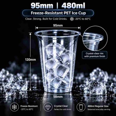 China 95mm 480ml Freeze-Resistant PET Ice Cup for Regular Cold Drink Service for sale