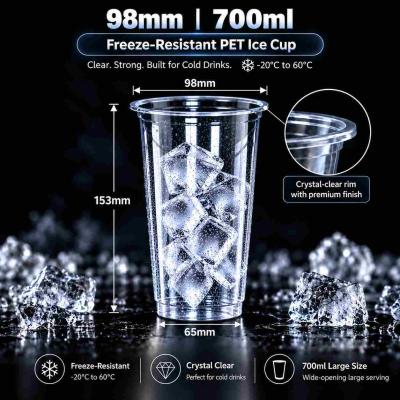 China 98mm Wide-Opening 700ml PET Ice Cup for Fast Ingredient Loading for sale