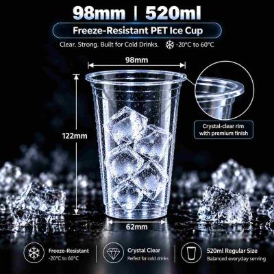 China 98mm Wide-Opening 520ml PET Ice Cup for Topping-Focused Cold Drinks for sale