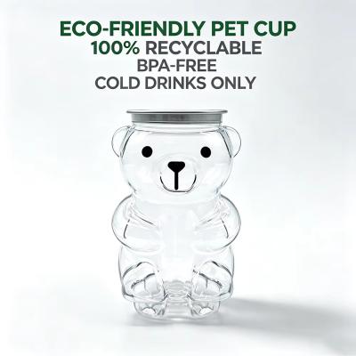 China Wholesale Transparent Disposable Pet Cold Drink Bear Shape Cup Coffee Plastic PET Milk Tea Cup 500Ml for sale