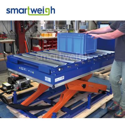 China Heavy Duty Hydraulic Stationary Scissor Lift Platform With Weighing And Roller Conveyor Transfer System for sale