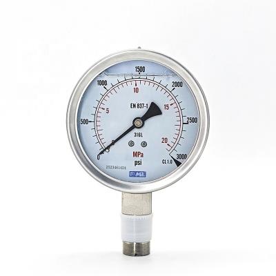 China 100mm Stainless Steel Liquid Filled Pressure Gauge 400 PSI CL1.0 Accuracy Bourdon Type for Industrial Monitoring for sale