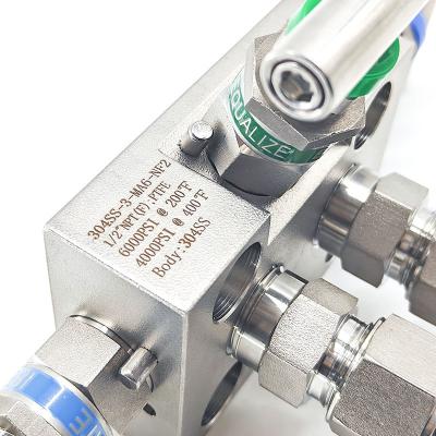 China Stainless Steel Three Valve Group SF-2B for E+H EJA 3051 Pressure Transmitter - 60 MPa Max Pressure, 1/2