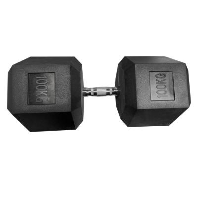 China Customized Logo 5-100LB 5LB Increment Rubber Hex Dumbbell 100kg Solid Core For Fitness for sale