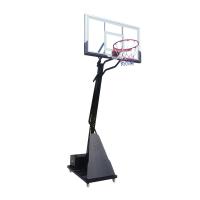 China Movable Adult Kids Basketball Hoop Stand with Glass Backboard in Red and Black for sale