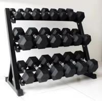 China 5kg Black Rubber Coated Cast Iron Hex Dumbbell Set Perfect for Home Strength Training for sale